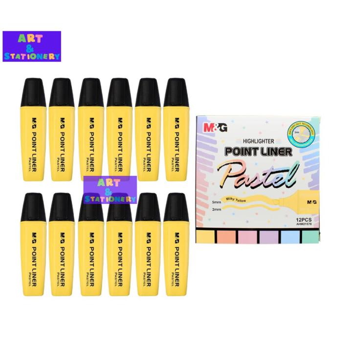 M&G HIGHLIGHTER / POINT LINER PASTEL Yellow (12Pec Pack) | Daraz.com.bd