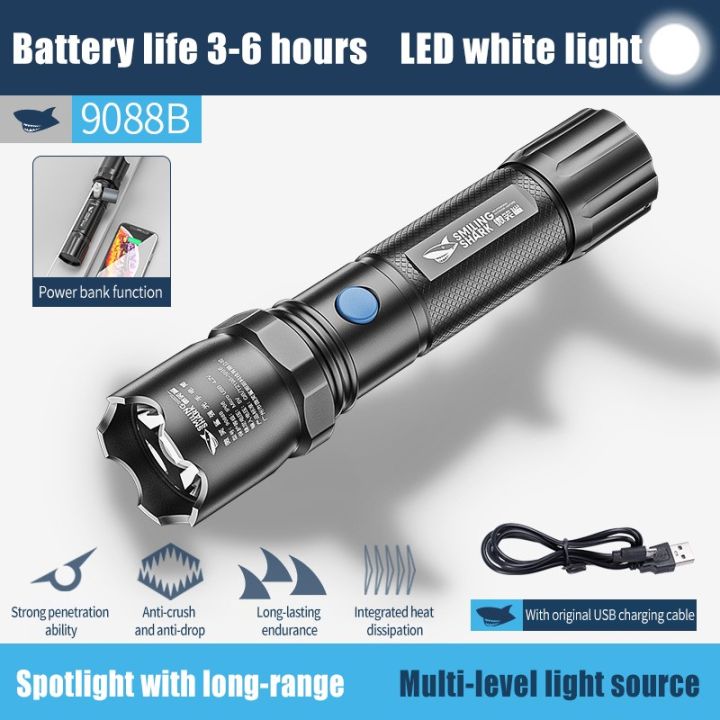 Outdoor Strong Light Flashlight USB Rechargeable Portable Aluminum ...