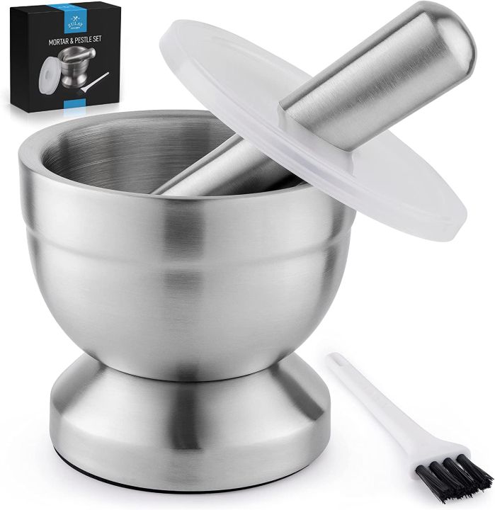 Zula Kitchen 4-Inch Stainless Steel Mortar and Pestle Set Small - 1 Cup ...