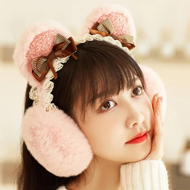 Cute Earmuff Foldable Plush Cat Ears Shape Lolita Keep Warm Anti-slip ...