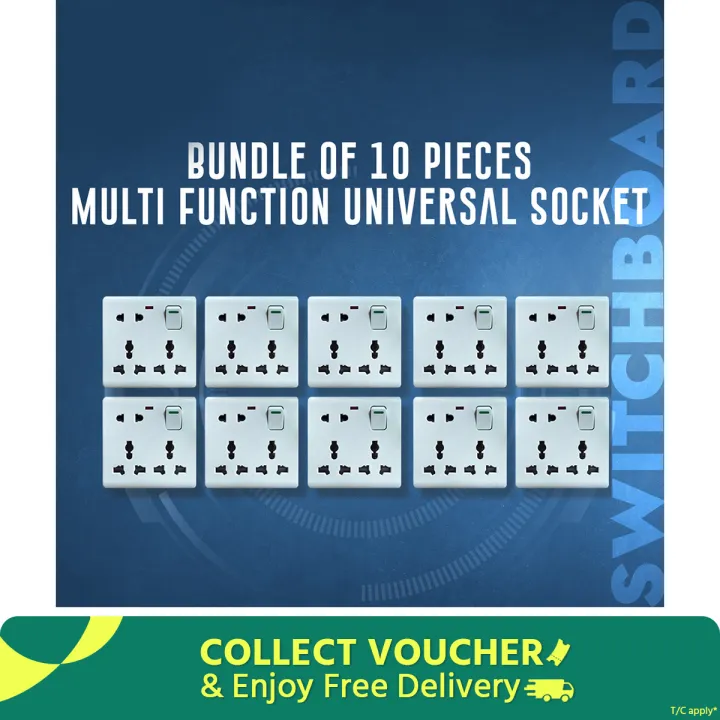 Bundle of 10 Pieces Multi-Function Universal Wall Gang Socket - 8 Pin Gang Universal Socket ...