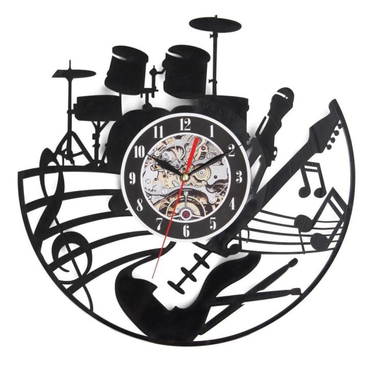Black Music Musical Instruments Player Drums Vinyl Record Wall Clock ...