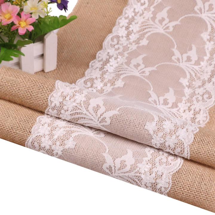 GC Vintage Natural Jute Lace Table Runners Farmhouse Rustic Style Table ...