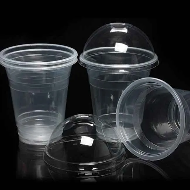 One time 350ml Disposable Clear Plastic Cup with a Hole Dome Lids ...