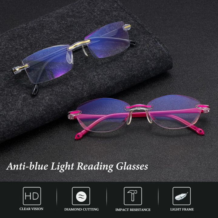 Men & Women Spring Hinge Eye Strain Rimless Reading Glasses Diamond ...