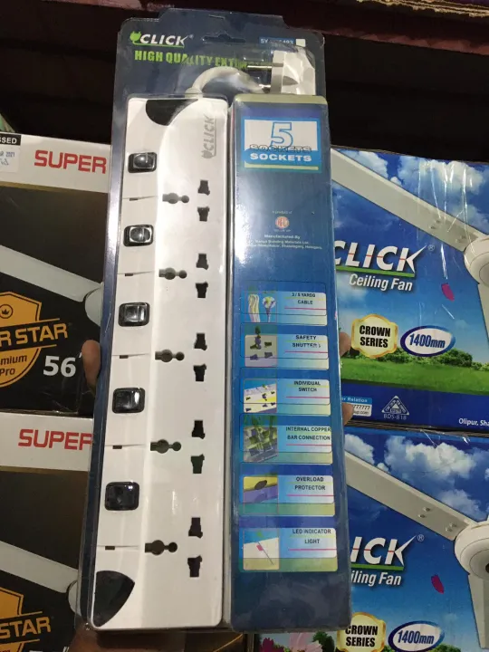 Click Multi-Plug 5 Socket 2/3 Pin 5 Meter Cable - Multi Plug | Daraz.com.bd