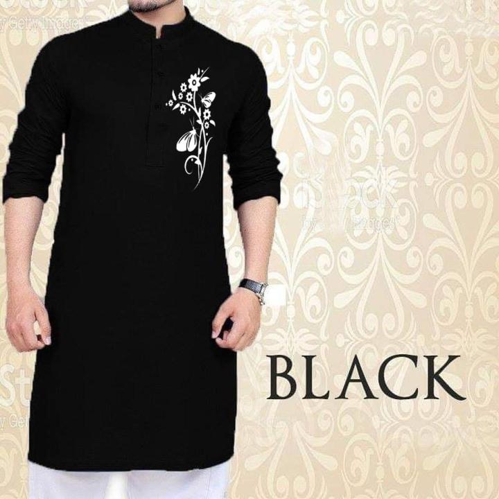 Stylish Semi Long Black Cotton Printed Punjabi for Men Panjabi New ...
