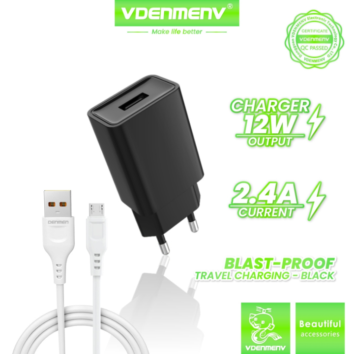 VDENMENV DC01V Charger Adapter Blast-Proof Travel Charging Set Micro USB 12W/2.4A | Daraz.com.bd