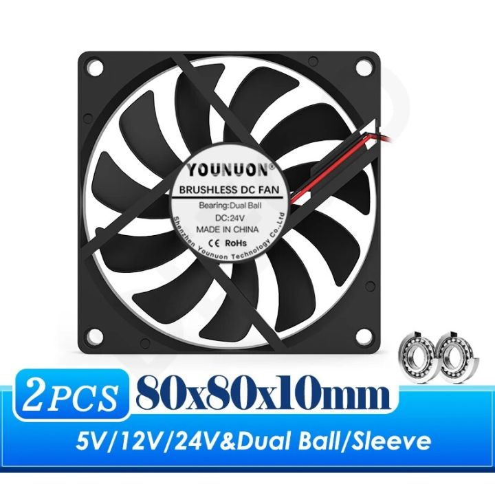2PCS 5V USB 80MM Cooling Fan Dual Ball/Sleeve Bearing 80x80x10mm DC Brushless Cooling Fan 80mm ...