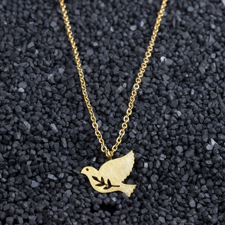Olive Branch Peace Dove Necklaces For Women Gold Silver Color Stainless ...