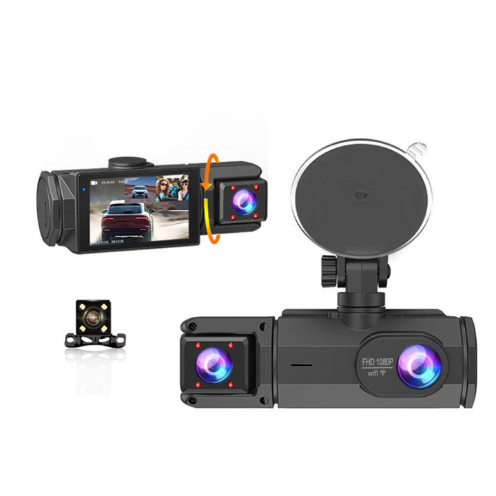 Car DVR Camera Car Dash Camera 3-Lens Inside Vehicle Dash Cam Three Way ...