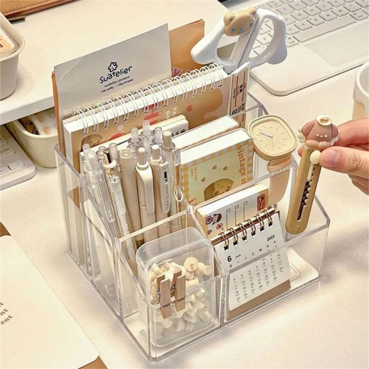 Student Children Transparent Desk Pen Holder Multifunction Large ...