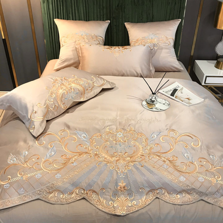 European Embroidery Wedding Four-Piece Set Bed Sheet Silk Quilt Cover ...