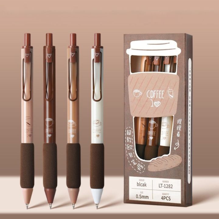 4PCS Coffee Beans Creative Stationery Black Color Ink 0.5mm Gel Pen ...