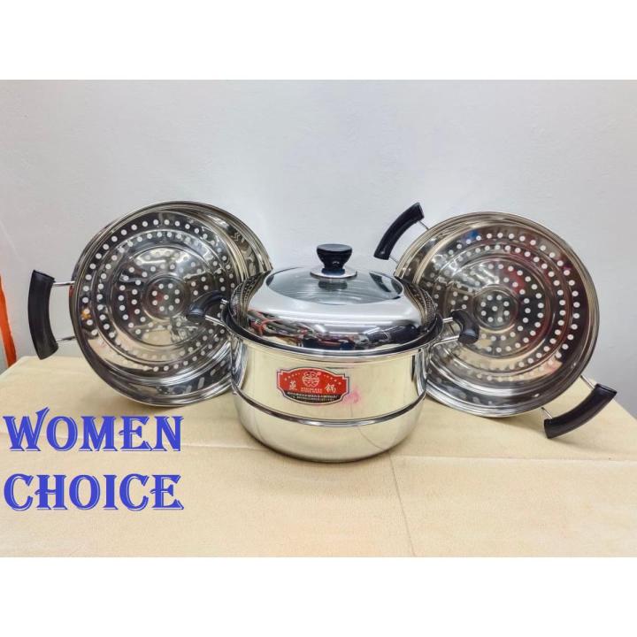 Stainless Steel Steamer Pot With Tempered Glass Lid 26cm. For Cake ...