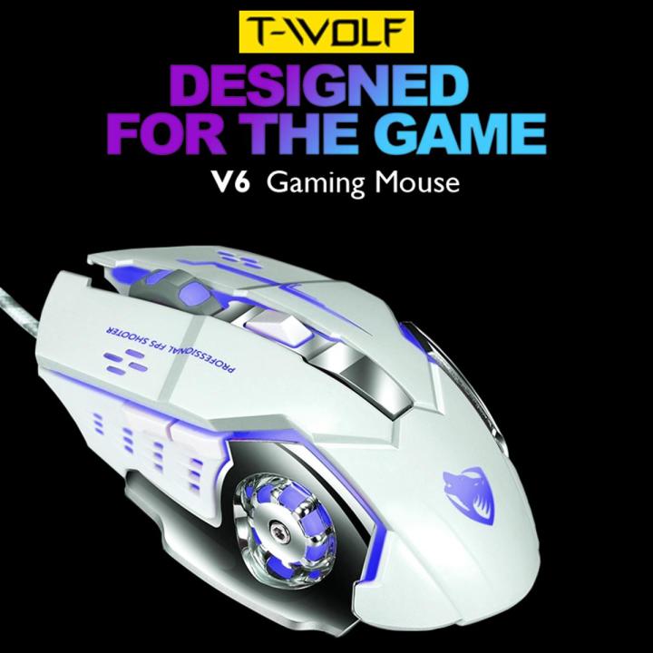 Gaming Mouse TWolf V6 White Color DPI Mouse Multicolor Lighting Wired ...