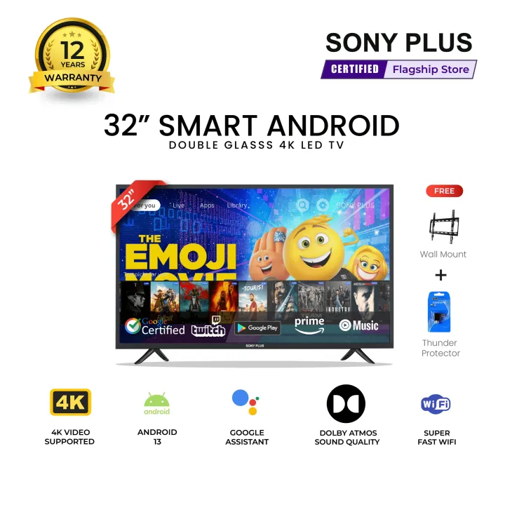 Sony Plus 32 inch Double Glass Smart LED TV Wi-Fi Full HD 4K Supported Android Television ...