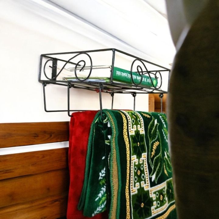 Black Metal Wall Mounted Quran Stand and Jaynamaz Shelf – Includes 3 ...