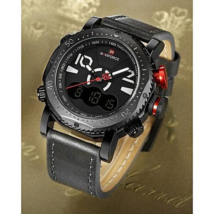 NAVIFORCE 9094 Fashion Men Quartz Digital LED Dual Display Sports Watch ...