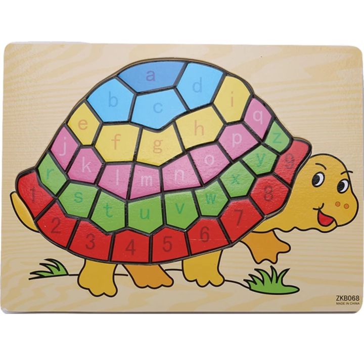 Large Wooden 3D English Alphabet Number 35 Pcs Jigsaw Puzzle Turtle ...