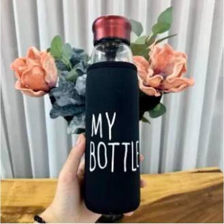 Crystal Clear Glass Water Bottle With Cover Bag My Bottle- 550ml | Daraz.com.bd