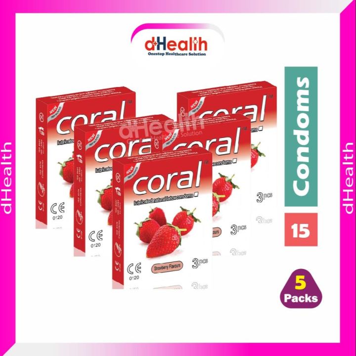 Coral Strawberry Flavors Lubricated Natural Latex Condom 5's Combo Pack ...