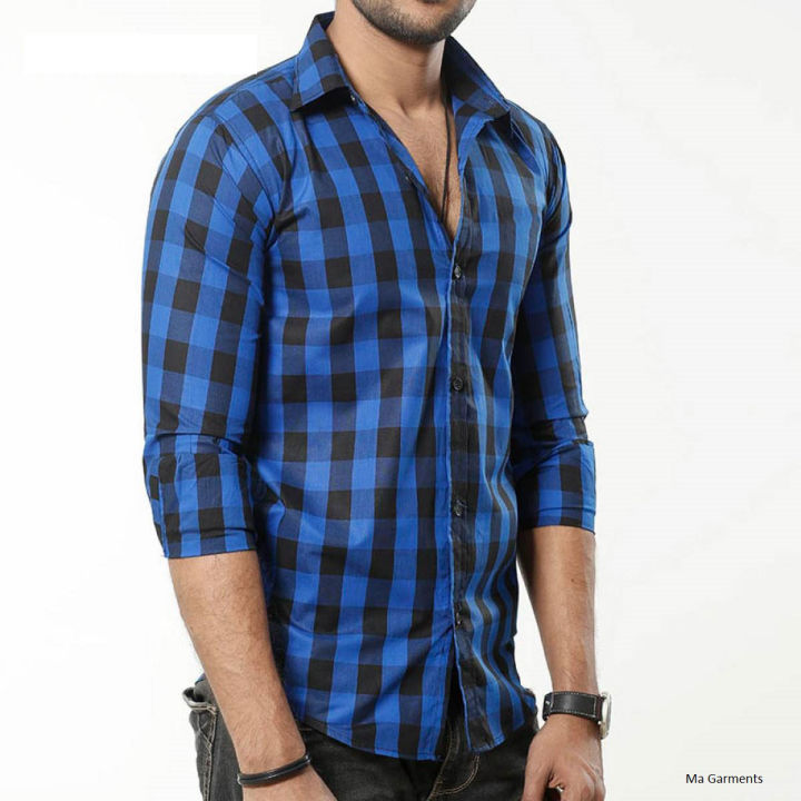 Blue & Black Color Check Design Casual Shirt for Men from magarments ...
