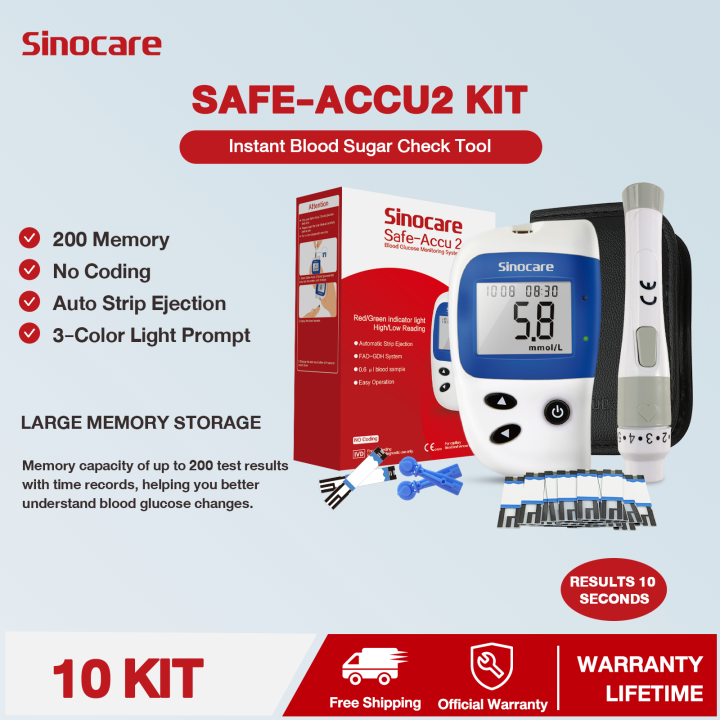 Sinocare Diabetes Test Kit, Blood Glucose Monitor, Safe-Accu2 Blood ...
