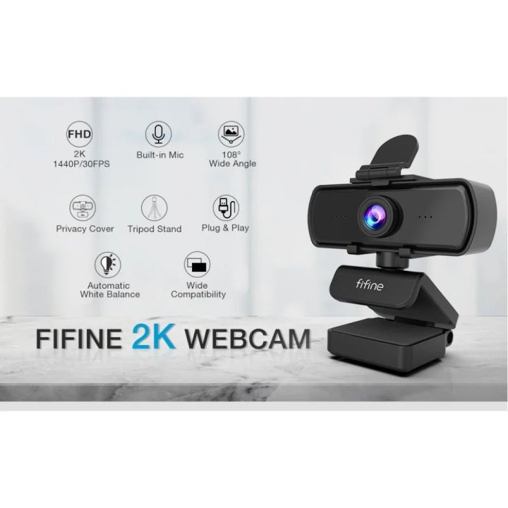Fifine K420 Webcam 1440P, 2K Web Camera with Privacy Cover & Tripod for ...