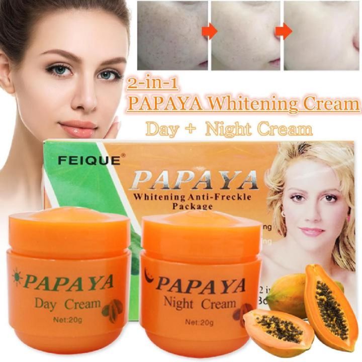 2 in 1 FEIQUE Papaya Whitening Anti-Freckle Day Night Cream Set | Daraz ...