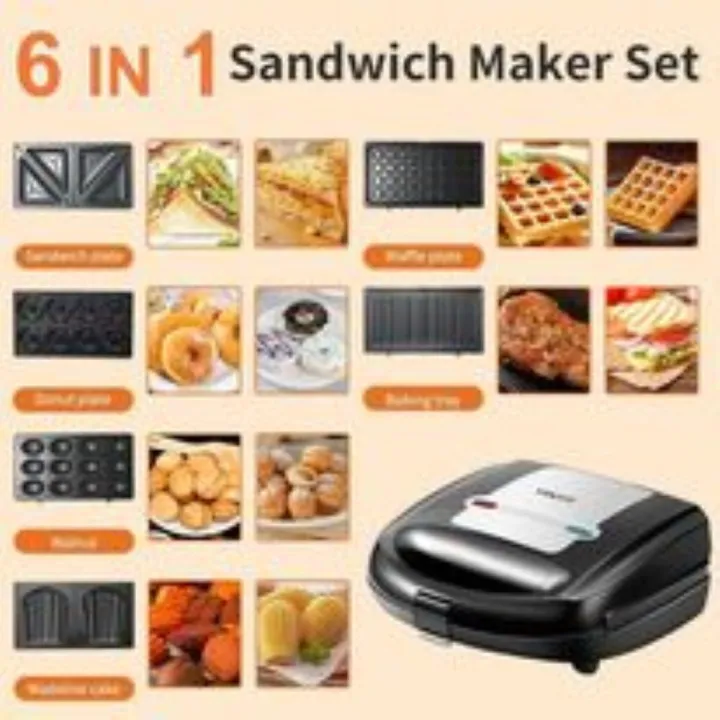 6-in-1 Electric Waffle Maker with Removable Plate Mini Donuts, Panini ...
