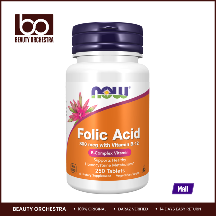 NOW Folic Acid 800 mcg With Vitamin B-12 - 250 Tablets | Daraz.com.bd
