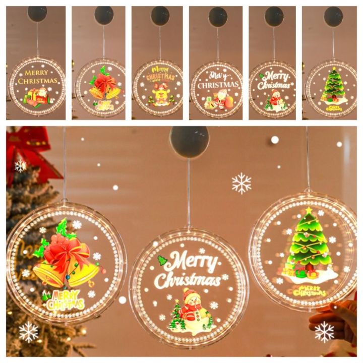 Creative Flashing Window Suction Cup Lamp Snowflake Santa Christmas ...