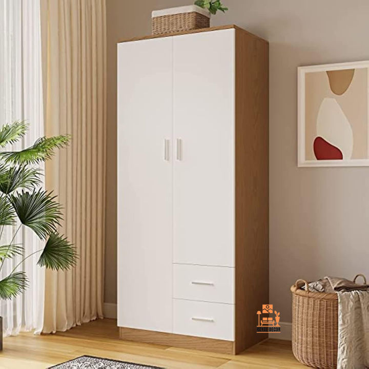 Stylish 2 Door 2 Drawer Almirah Wardrobe with Hanging Rail Wooden ...