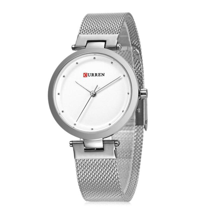 CURREN 9005 Silver Mesh Stainless Steel Analog Watch For Women - White ...