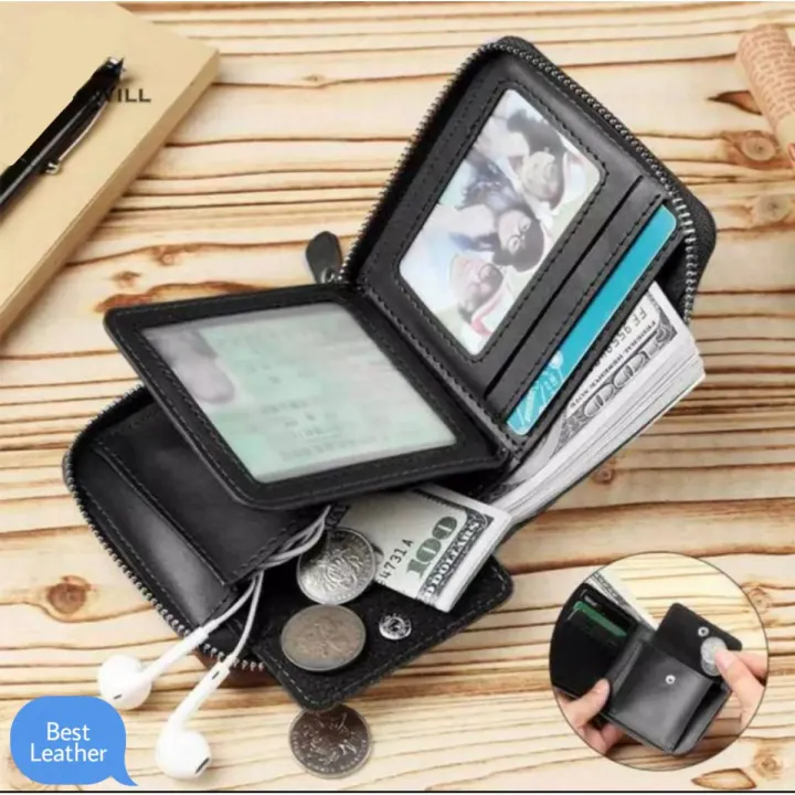 New Arrive RFID Wallet Zipper Wallet Men Stamped Logo Business Gift PU Wallet | Daraz.com.bd