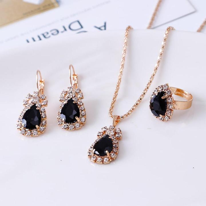 Crystal Flash stone Set Necklace Earrings Ring Three-piece jewellery ...