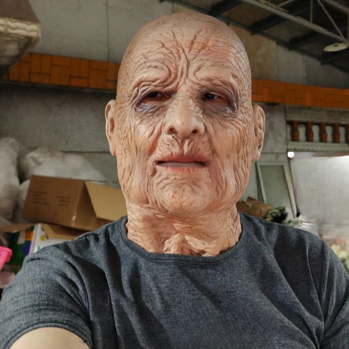 Halloween Mens Novelty Mask Fancy Dress Party Latex Human Head Mask Old ...