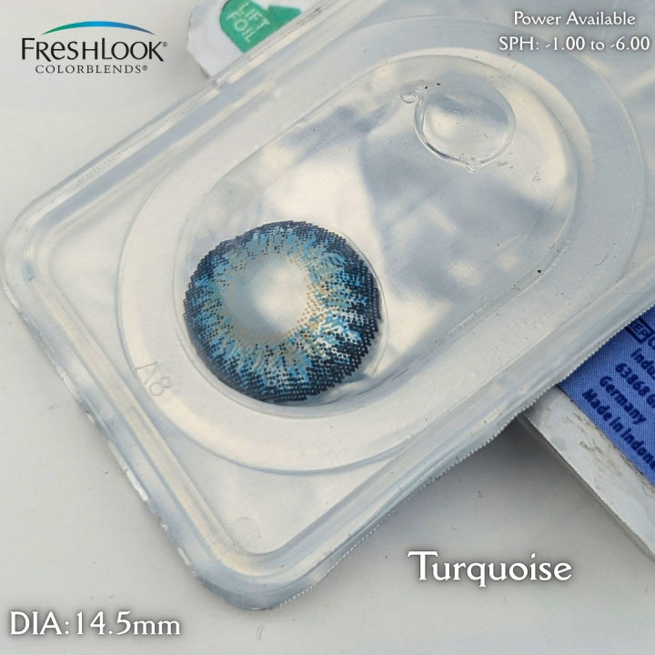 Freshlook Turquoise (Plano & Power)Color Contact Lens with kit box.1 ...
