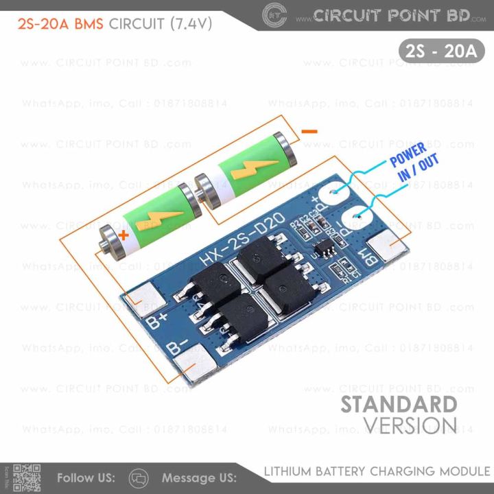 2S BMS 20A Standard Version Circuit Module 7.4v 8.4V 18650 Li-Ion ...