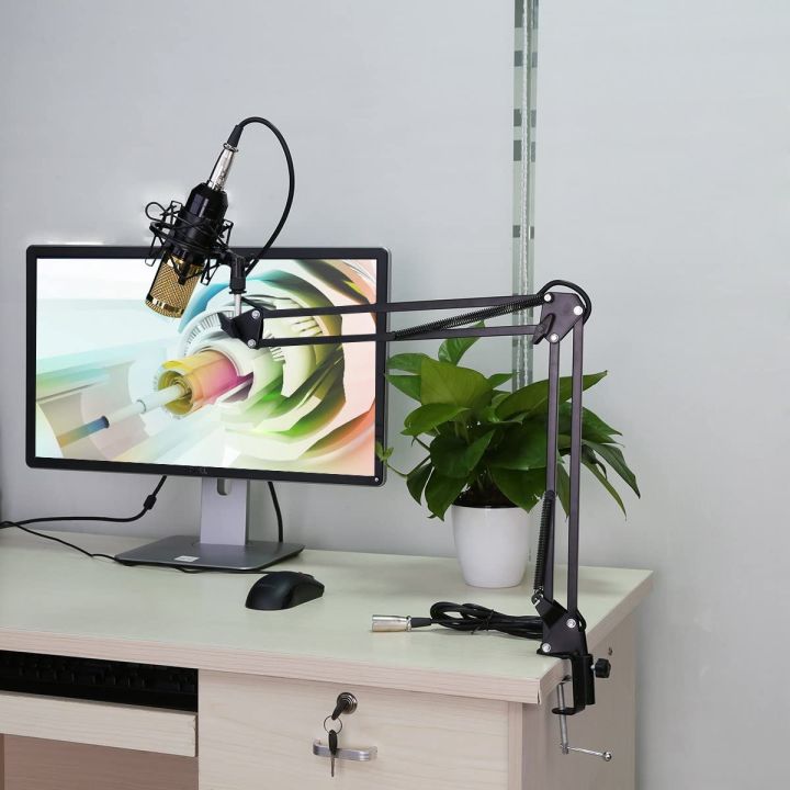 BM-800 Condenser Microphone Black+ Pop Filter Wind Screen + Arm Stand ...