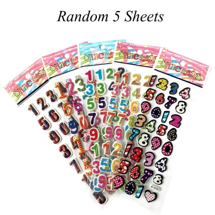 【Lejia】5 Sheets 3D Stickers Cartoon English Number Alphabet Stickers ...