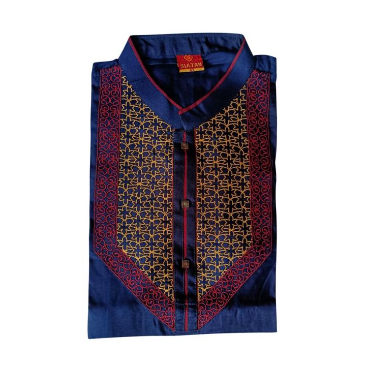 New Navy Blue Color Eid Collection Embroidered Cotton Long Panjabi For ...