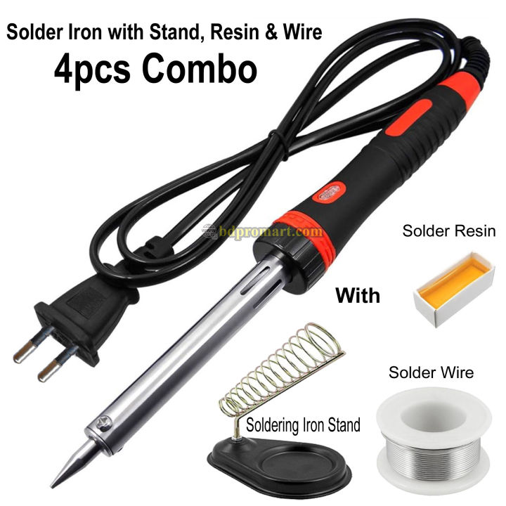Soldering Iron 4pcs Combo Pack (Soldering Iron 60 Watt, Soldering Wire ...