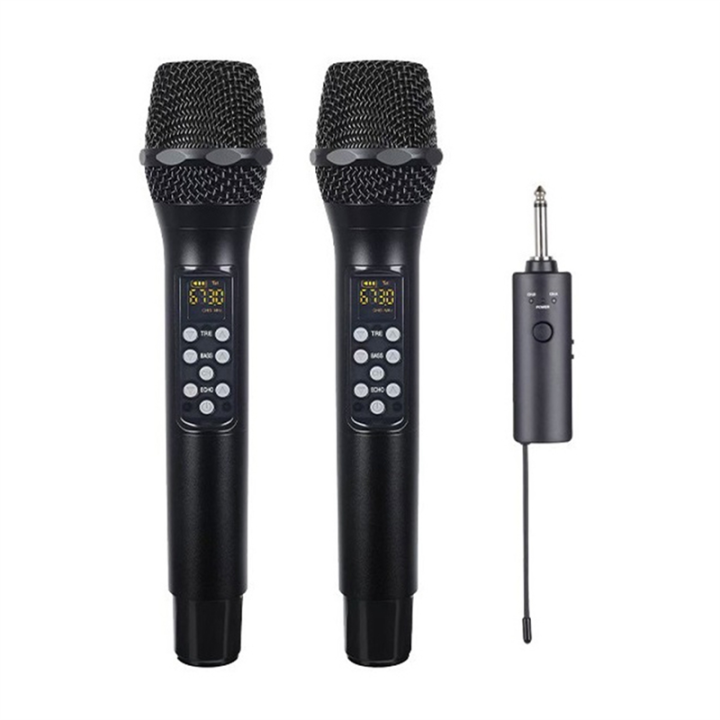 Wireless Microphone Dual Channel UHF Handheld Dynamic Mic Set Receiver ...