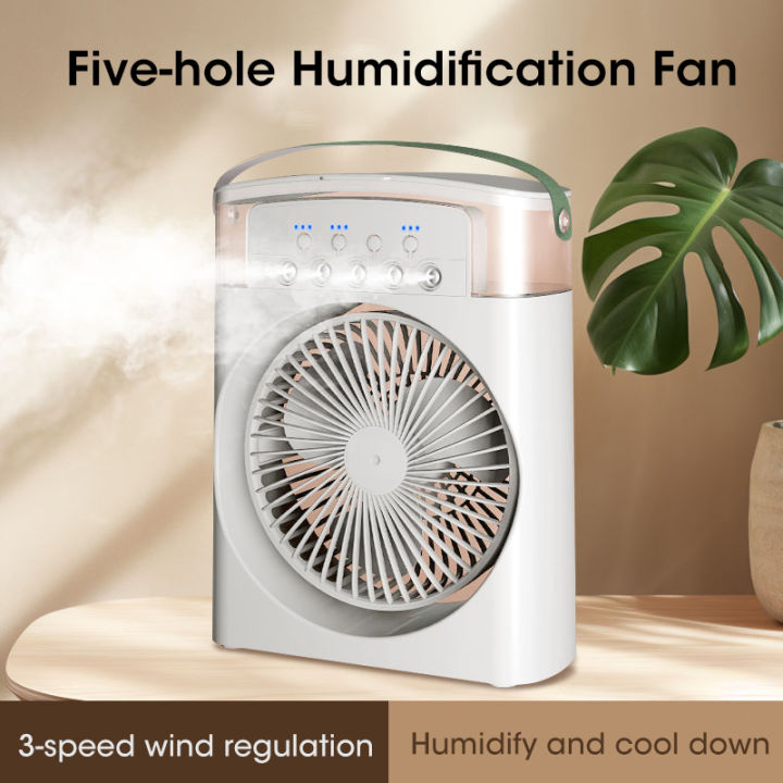 Misting Fan With Five Holes For Humidification with 7 Colors LED Light ...