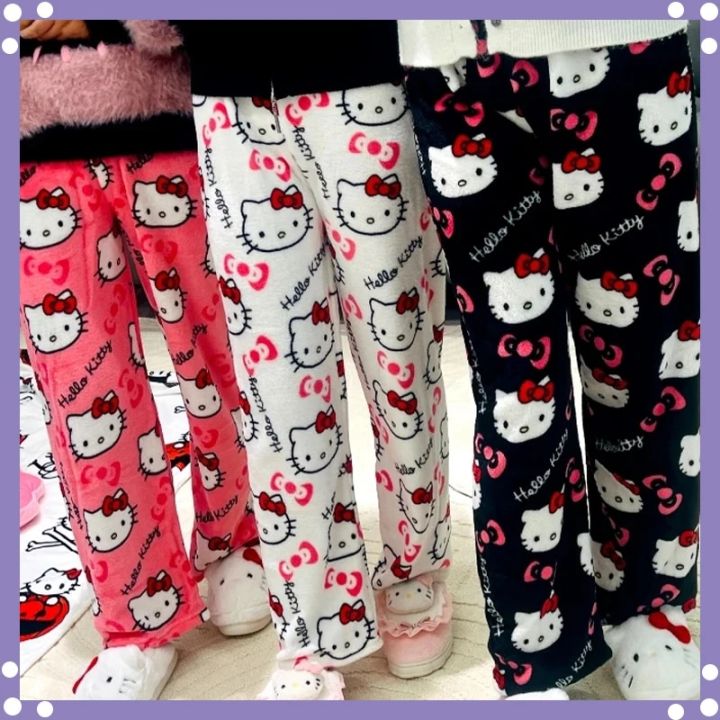Sanrio Hello Kitty Anime Y2k Kawaii Flannel Pajamas Women'S Warm Woolen ...