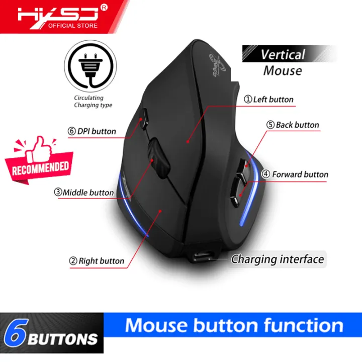 HXSJ F-35 Mouse Vertical Mouse Ergonomic Rechargeable 2400 DPI Optional ...