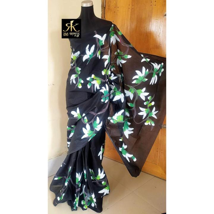 Exclusive Designer Hand Print Resom silk Saree / Resom suti Saree Super ...