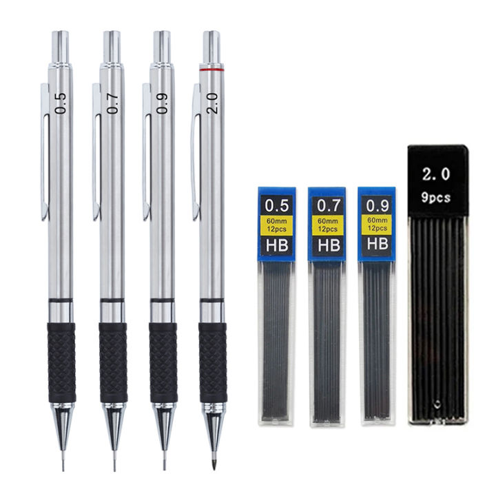 8Pcs Metal Mechanical Pencil set with pencil grip Leads Art Drawing ...